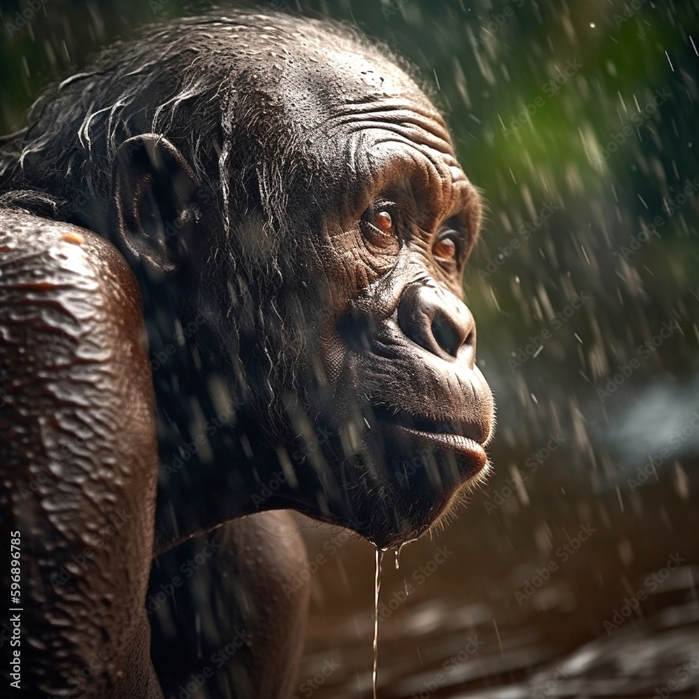 This photograph captures the raw emotions of a soulful ape in the midst ...