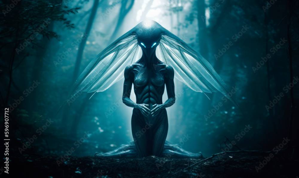 Alien creature in a spooky forest. Generative AI Stock Illustration ...