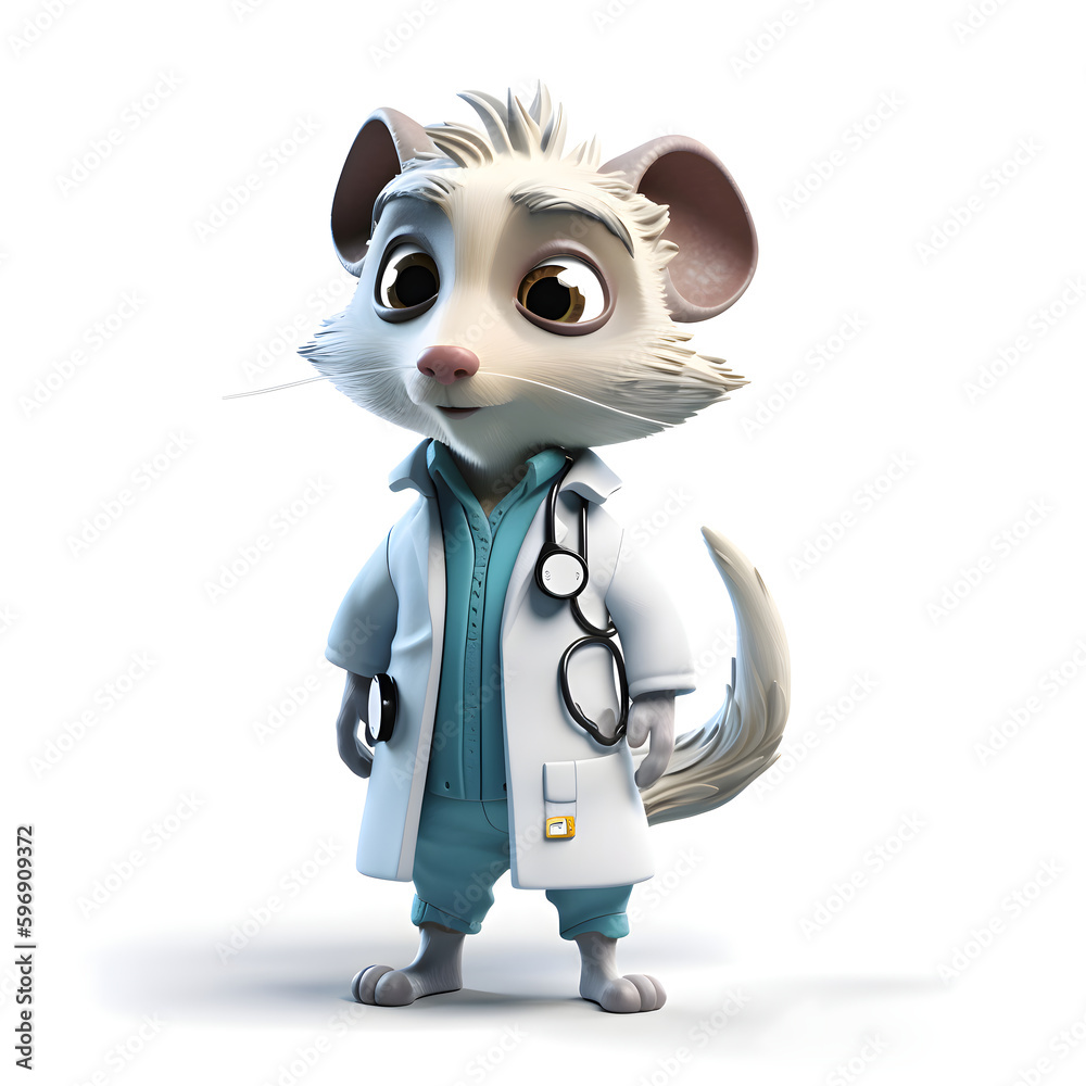 3d rendering of a white mouse with glasses and a microscope. Stock ...