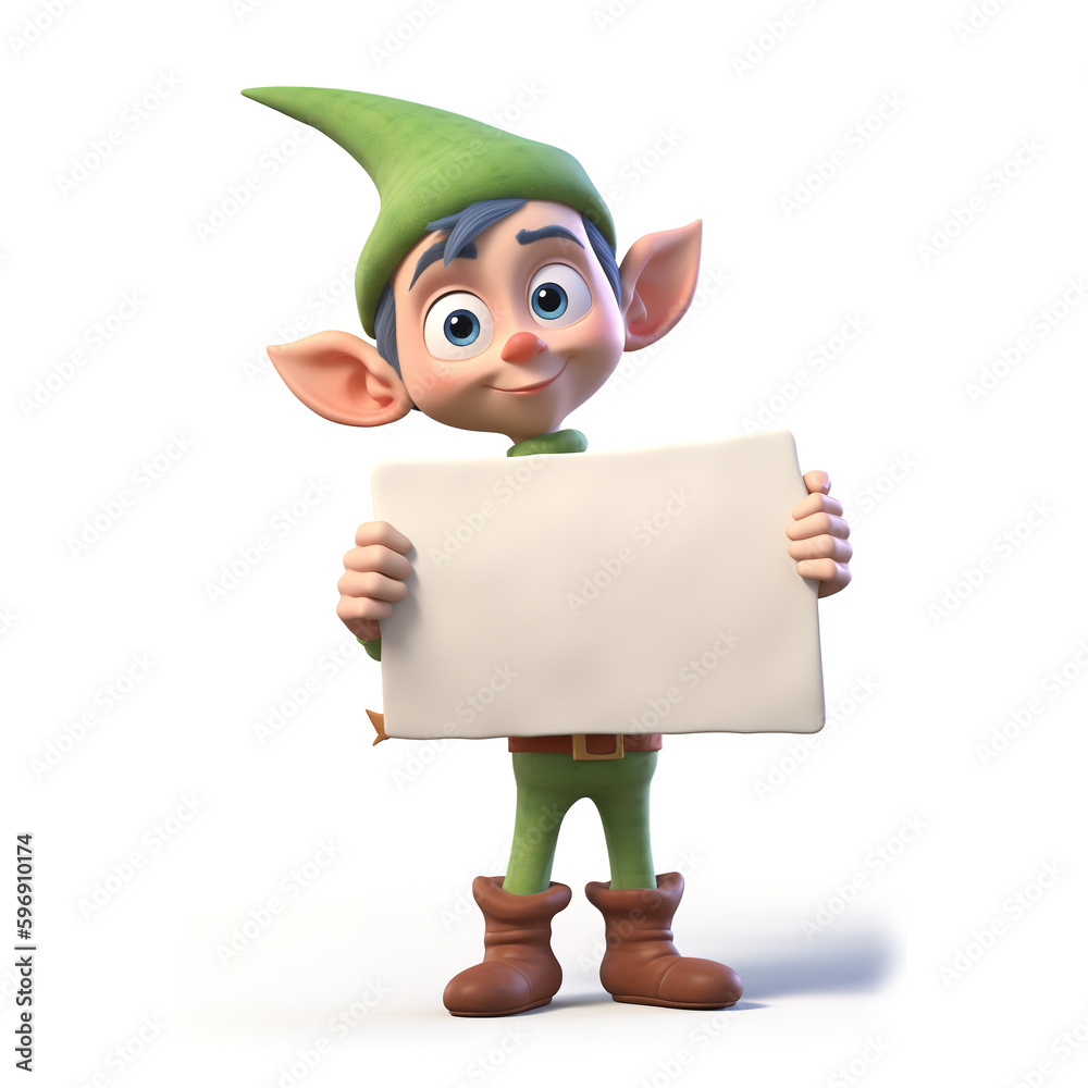 Elf Boy holding blank sign board, 3D Elf Boy, Generative AI ...
