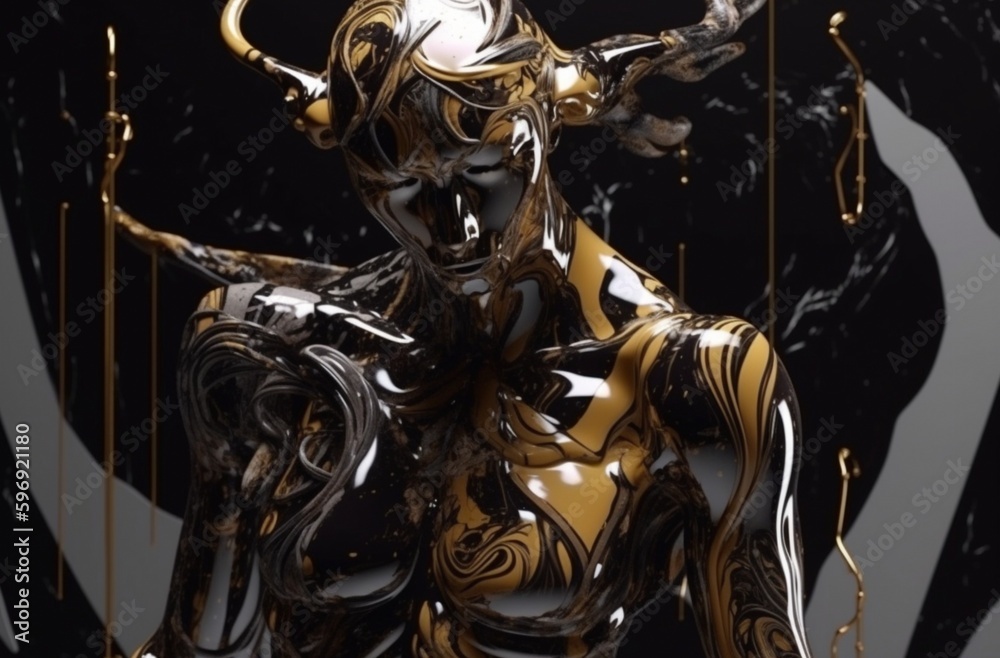 detailed Venom-style creature with opalescent marble skin, black and ...