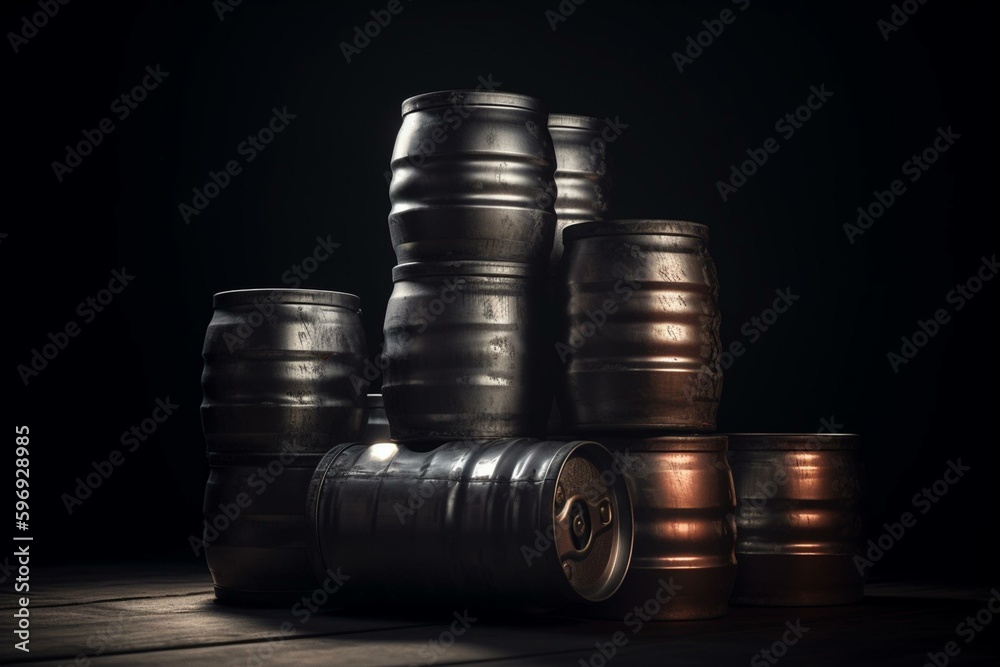 Metal beer kegs stacked on a transparent background. Generative AI ...