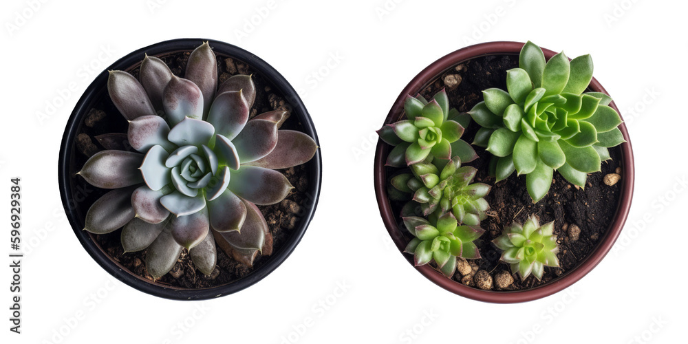 succulent plants on white background, top down view floral frame of ...