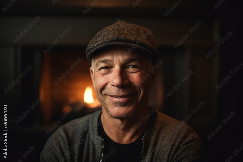 Medium shot portrait photography of a grinning man in his 50s wearing a ...