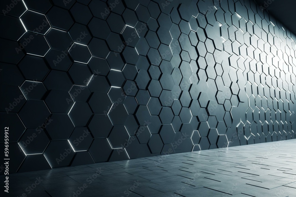 Hexagonal wall made of 3D tiles on polished concrete background ...