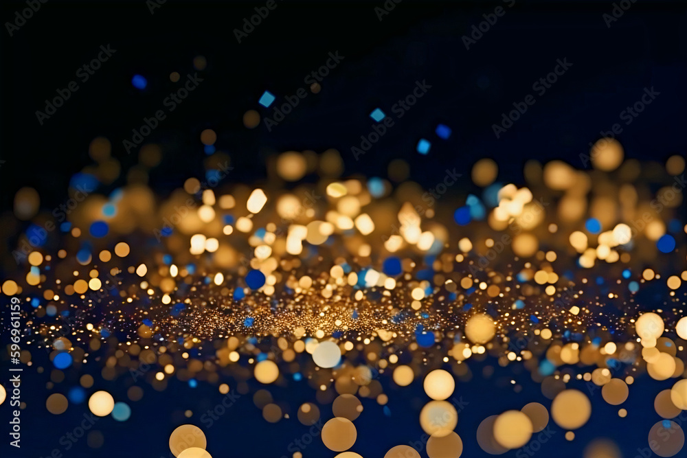 light blue, dark blue, cobalt, and gold particles on a black to blue ...