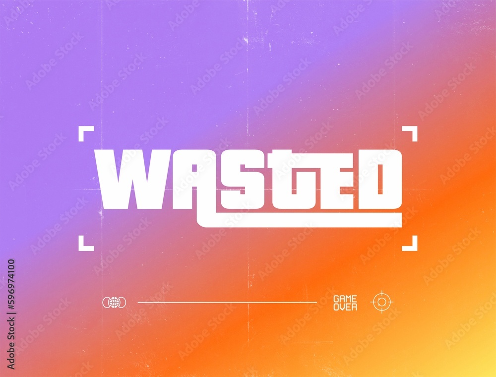 WASTED display text template, clip art background layout game, grunge ...