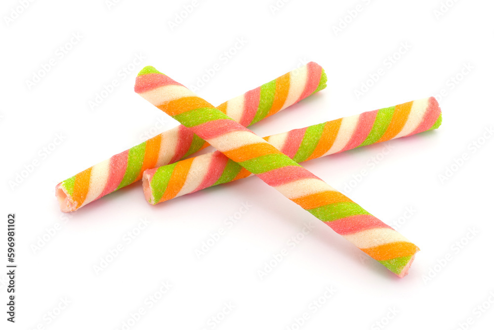 Wafer stick roll isolated on white background. colorful wafer stick ...