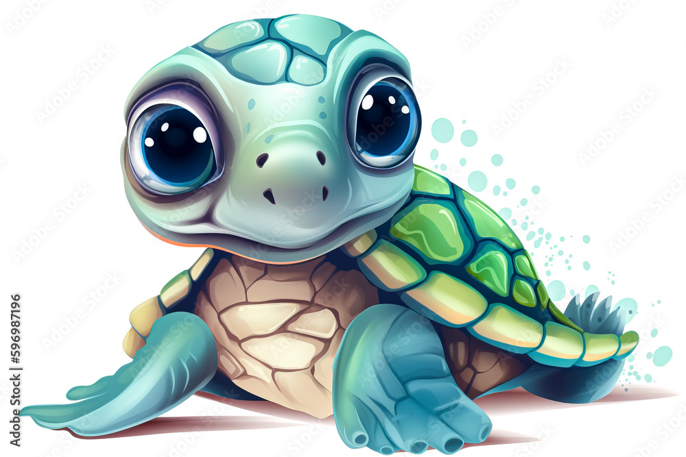 Illustration of a cute cartoon turtle on a white background for design ...