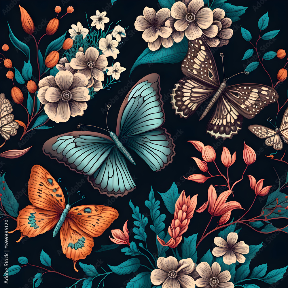 seamless pattern, seamless pattern , beautiful boho butterflies with ...
