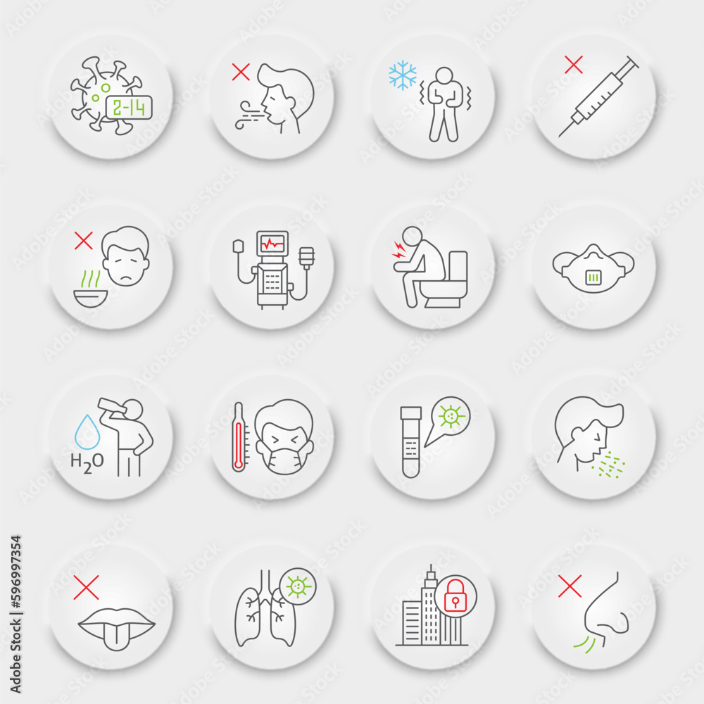 Coronavirus line icon set, illness symbols collection, vector sketches ...