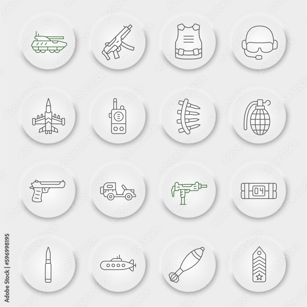 Military line icon set, war and army symbols collection, vector ...
