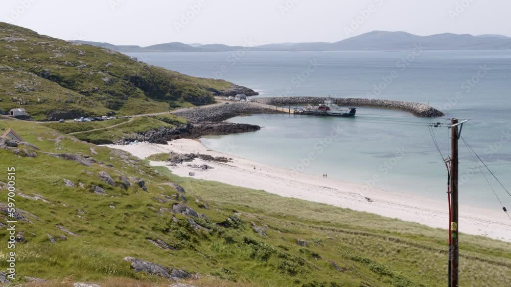 Shot of Prince Charlies Bay beach on the island of Eriskay on a sunny ...