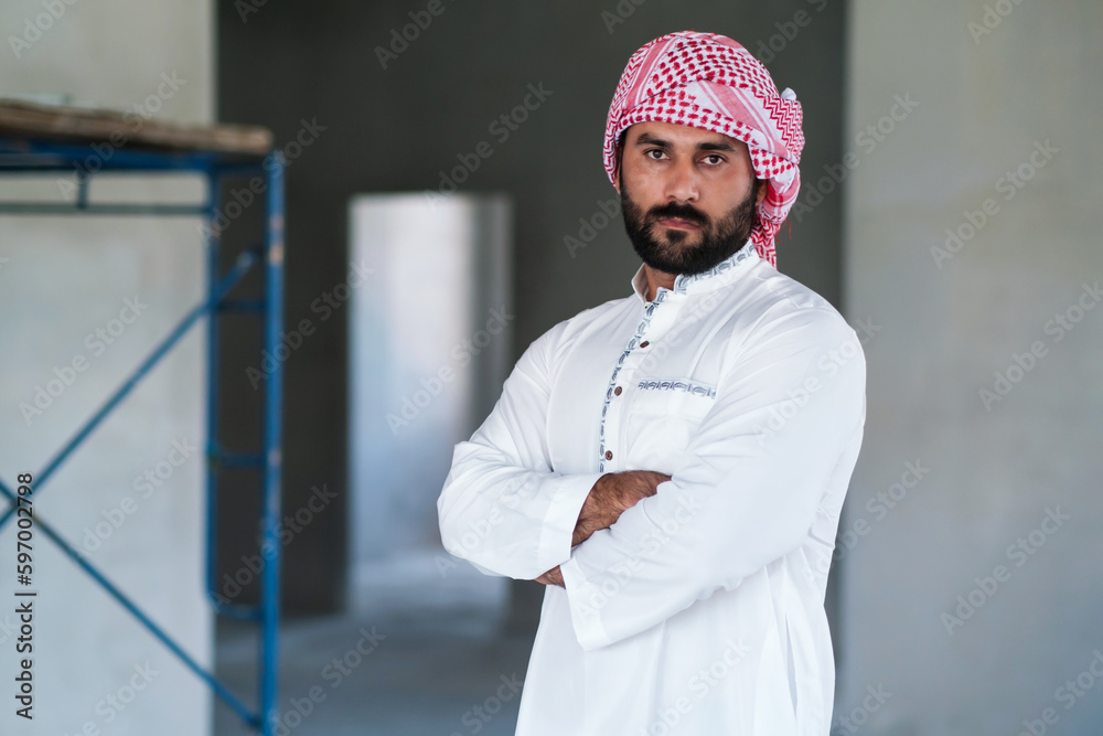 Arabian contractor working in construction building industry architect ...