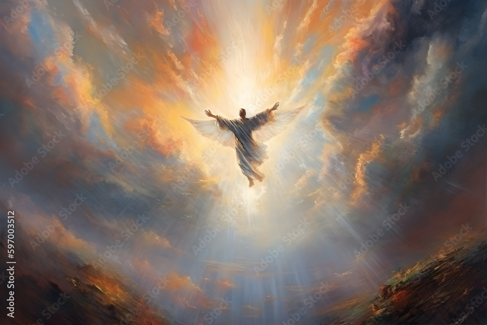 oil painting of god coming back to earth from heaven, impressionism ...