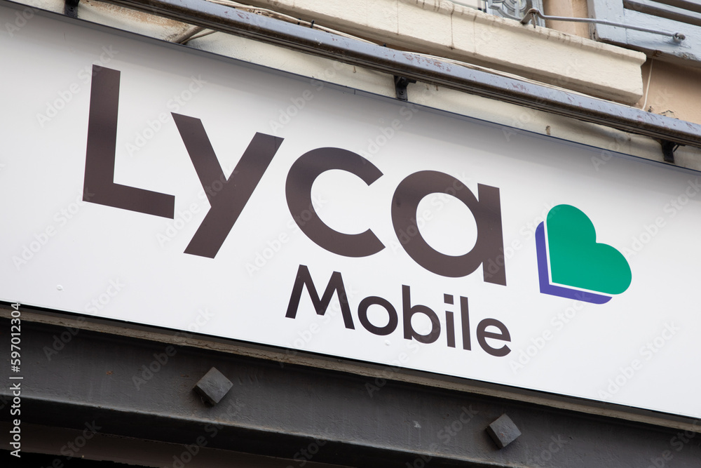 Lyca mobile logo text and brand sign facade entrance store mobile ...