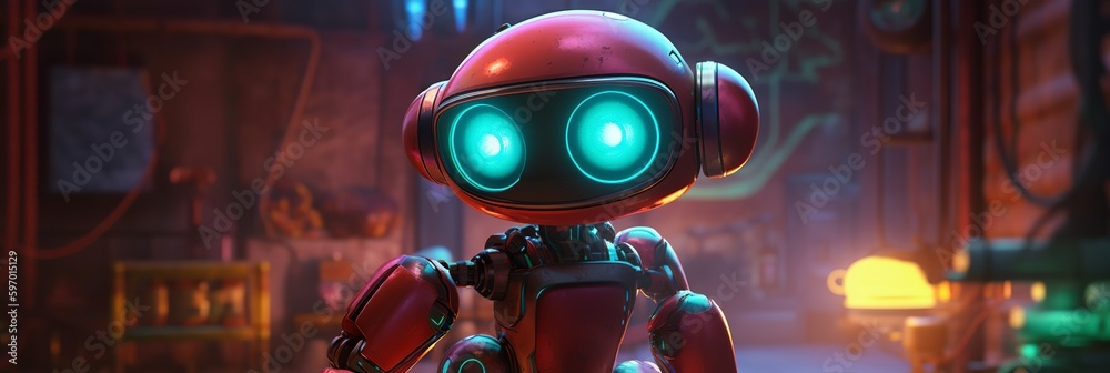 Animated cute robot, great design for any purposes. Cartoon realistic bot. Animal character ...