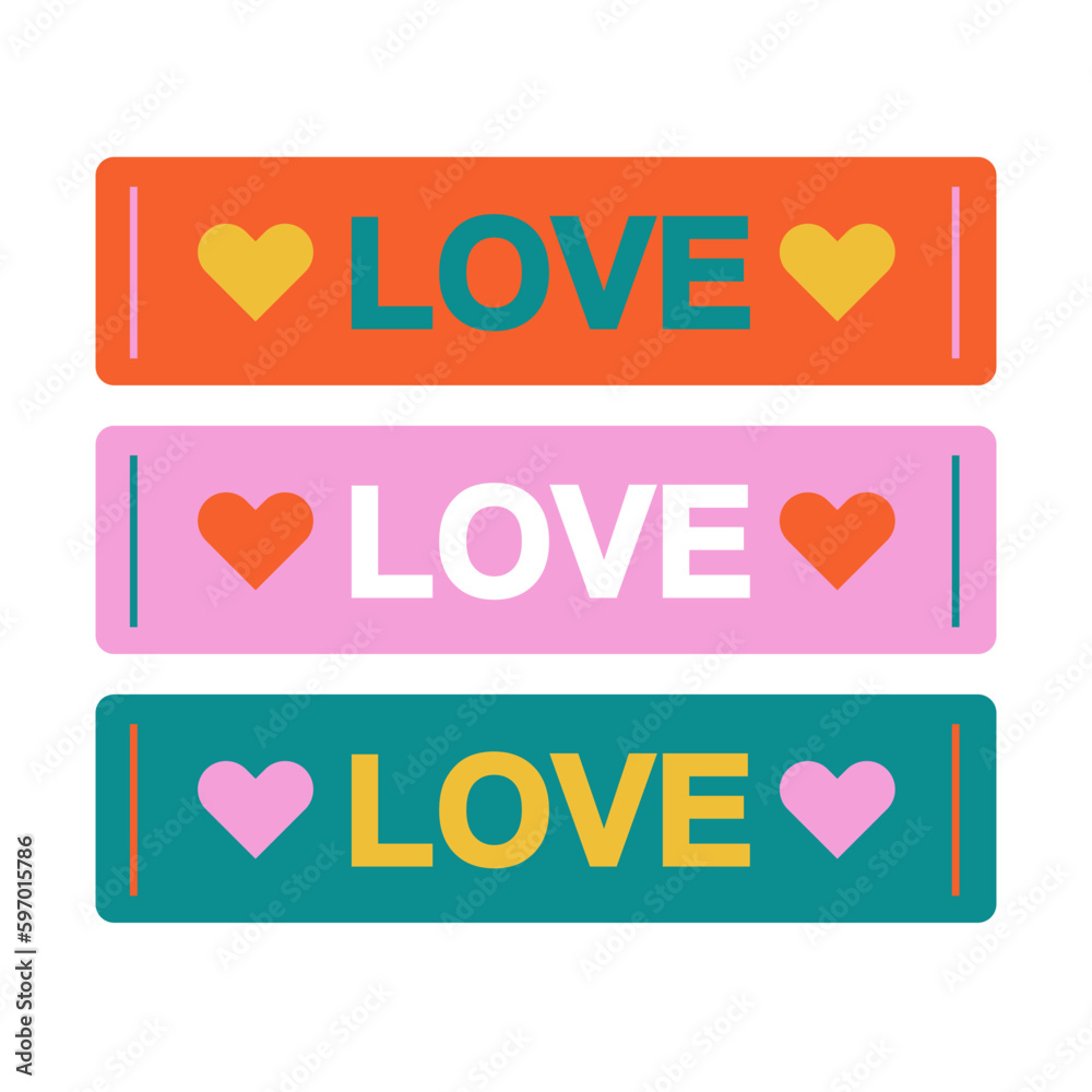 Vector stickers with Love word. Decorative elements in the retro style ...