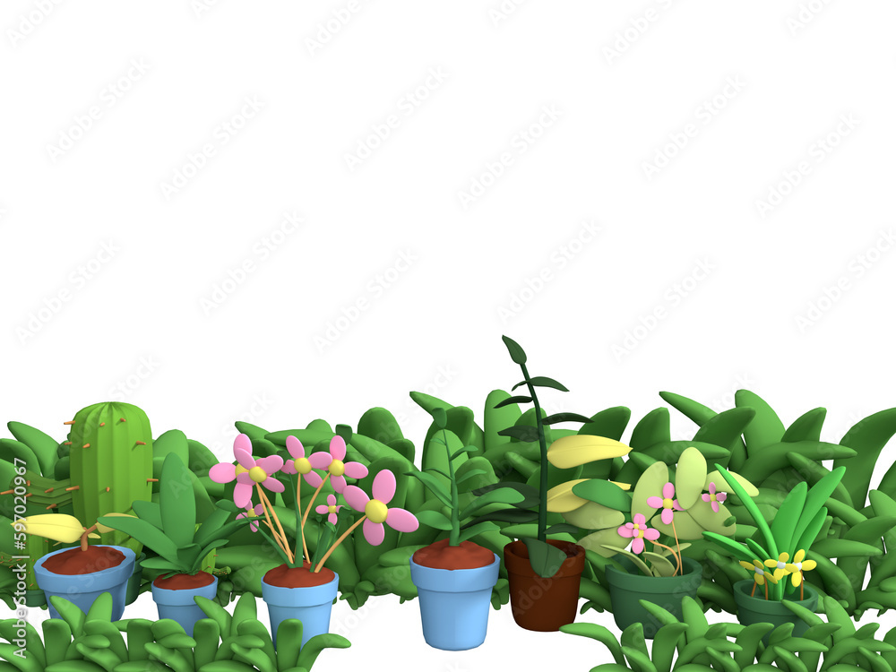 3d icon Plants ornamental plants, grass and decorative flowers in the ...