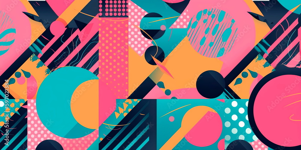 pattern with a retro aesthetic, featuring funky geometric shapes and ...