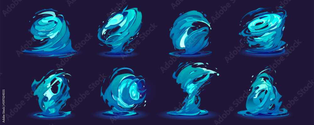 Vettoriale Stock Cartoon sprite sheet of water tornado animation set on ...