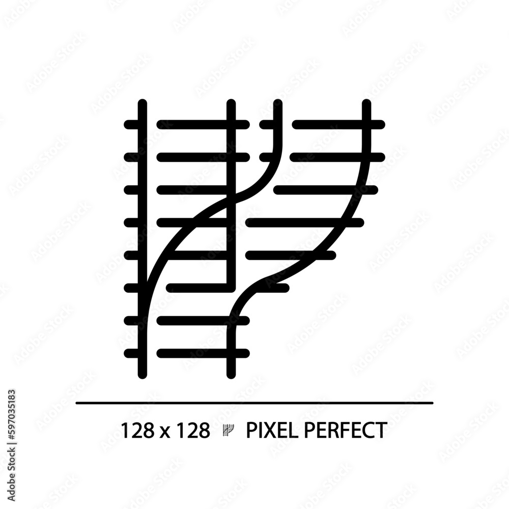 Railroad switch pixel perfect black glyph icon. Rail turnout. Railway ...