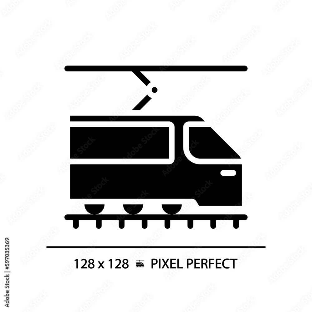 Tram pixel perfect black glyph icon. Tramway train. Urban transport ...