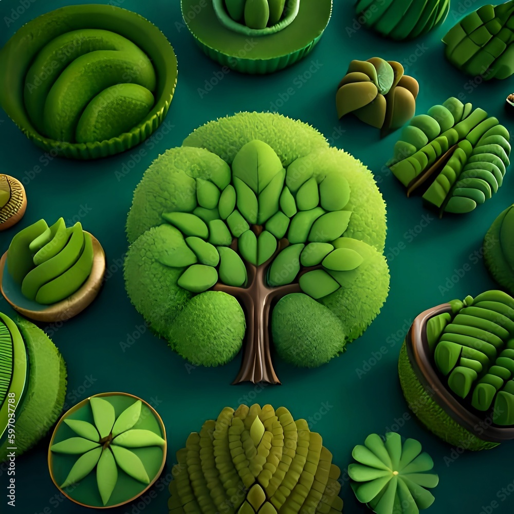 Set of trees rendered from the top view in 3D for digital composition ...