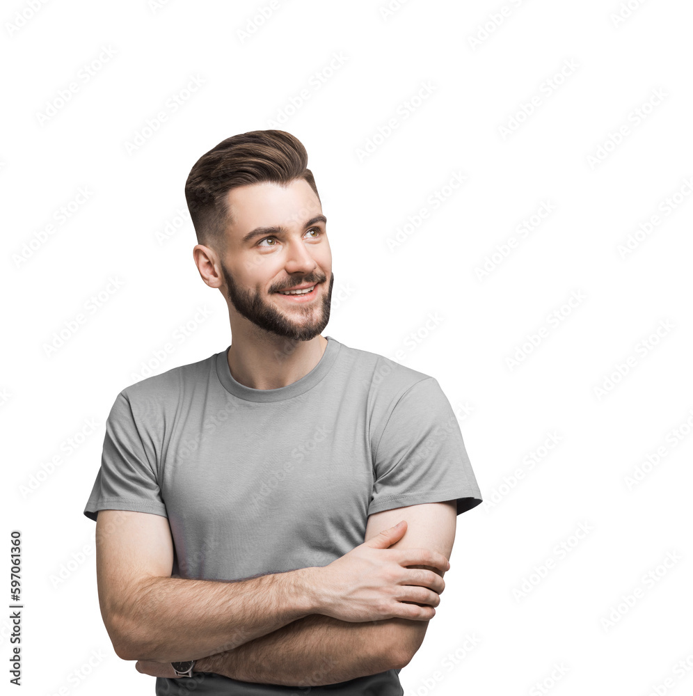 Póster Handsome smiling young man with folded arms isolated transparent ...