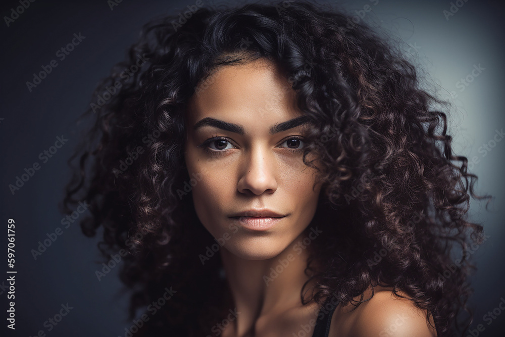 Multi-race Woman with Long Curly Hair. Generative AI. A digital ...