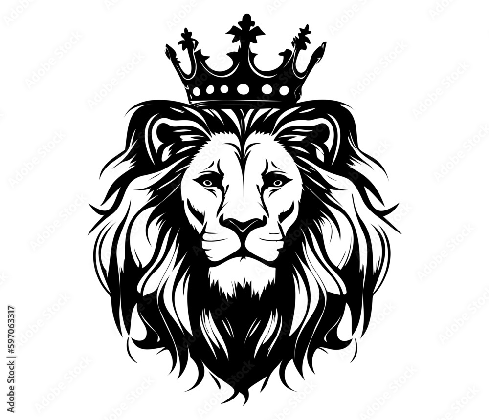 lion head with crown, king lion Stock Vector | Adobe Stock
