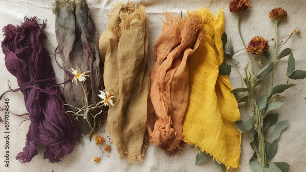 DIY colored fabric plant-based sources ingredients concept , eco ...