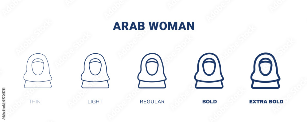arab woman icon. Thin, light, regular, bold, black arab woman icon set ...