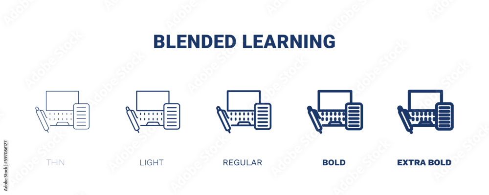blended learning icon. Thin, light, regular, bold, black blended ...