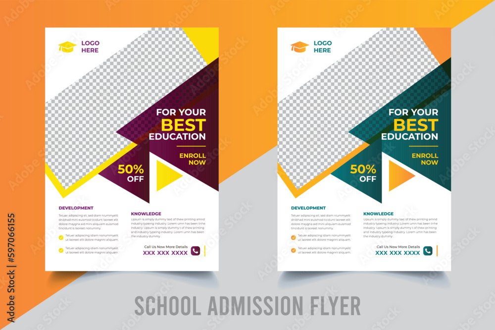 School admission flyer design set. back to school flyer design set ...