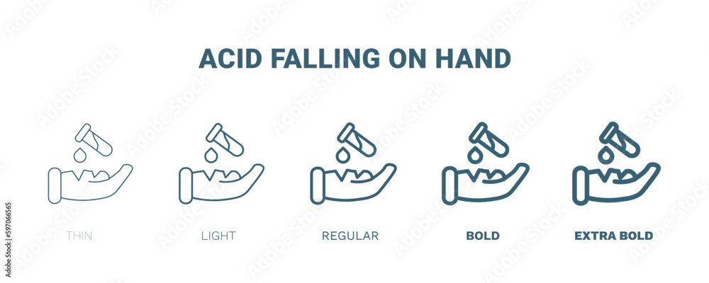 Vetor de acid falling on hand icon. Thin, light, regular, bold, black ...