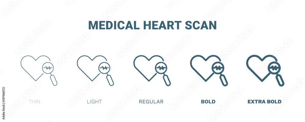 medical heart scan icon. Thin, light, regular, bold, black medical ...