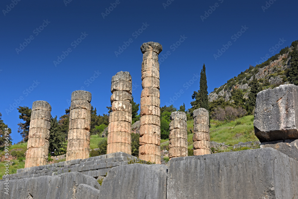 Apollo Temple in Delphi, an archaeological site in Greece, at the Mount ...