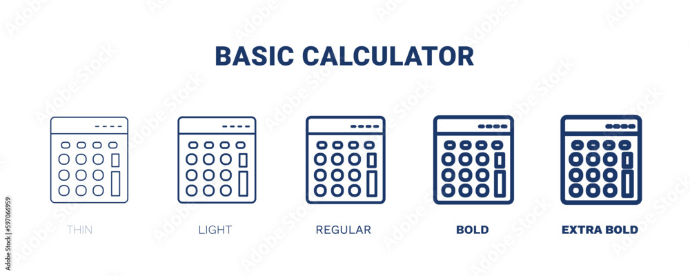 basic calculator icon. Thin, light, regular, bold, black basic ...