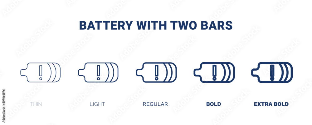 battery with two bars icon. Thin, light, regular, bold, black battery ...