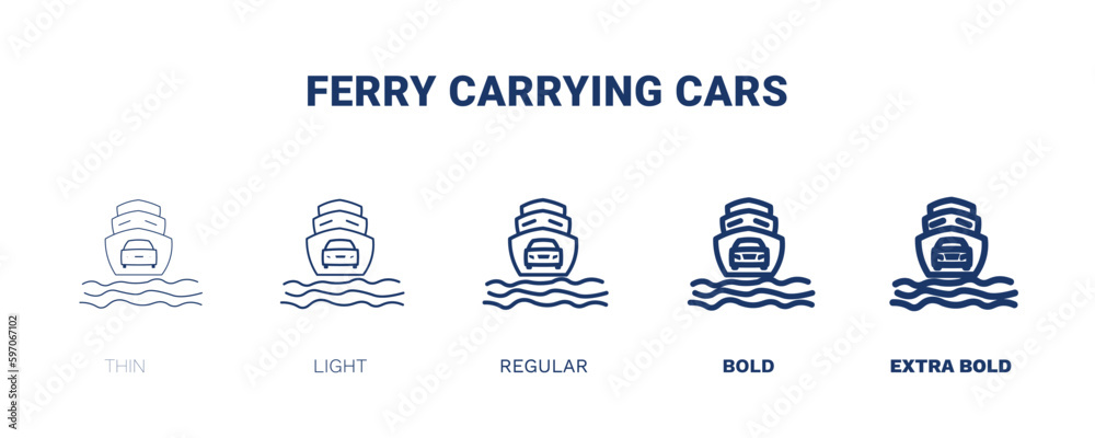 ferry carrying cars icon. Thin, light, regular, bold, black ferry ...