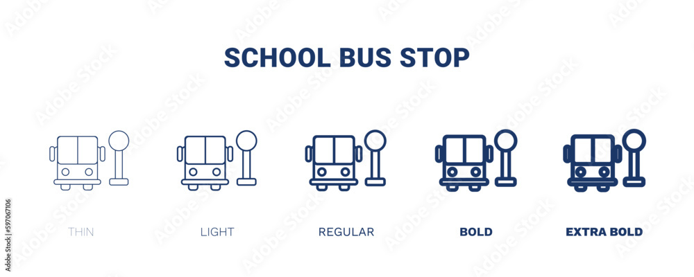 school bus stop icon. Thin, light, regular, bold, black school bus stop ...