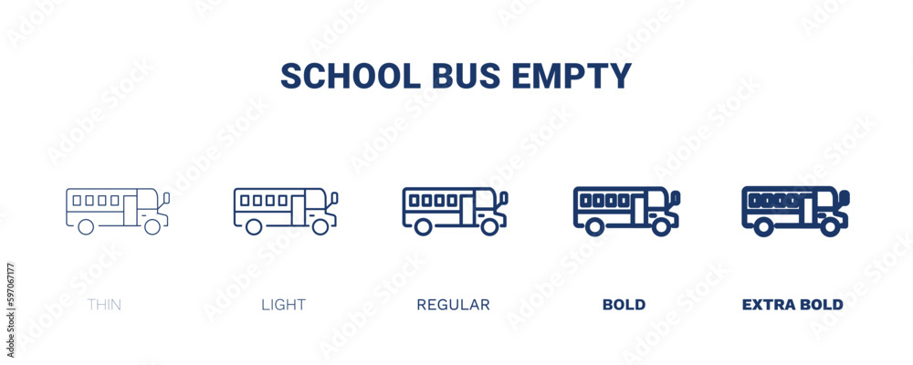 school bus empty icon. Thin, light, regular, bold, black school bus ...