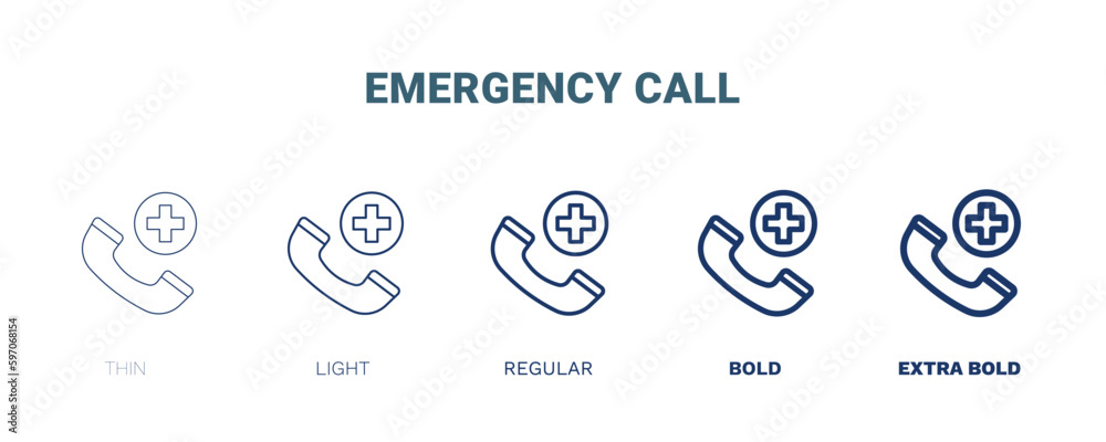 emergency call icon. Thin, light, regular, bold, black emergency call ...