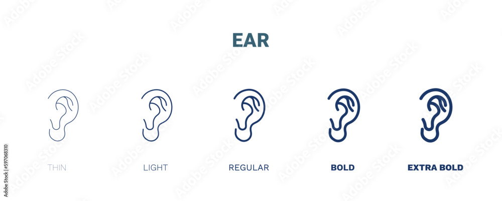 ear icon. Thin, light, regular, bold, black ear icon set from medical ...