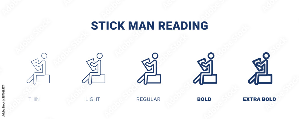 stick man reading icon. Thin, light, regular, bold, black stick man ...