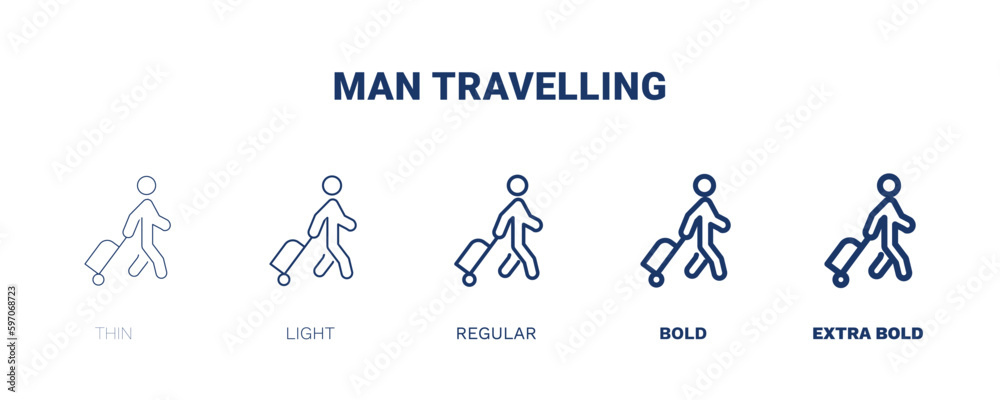 man travelling icon. Thin, light, regular, bold, black man travelling ...