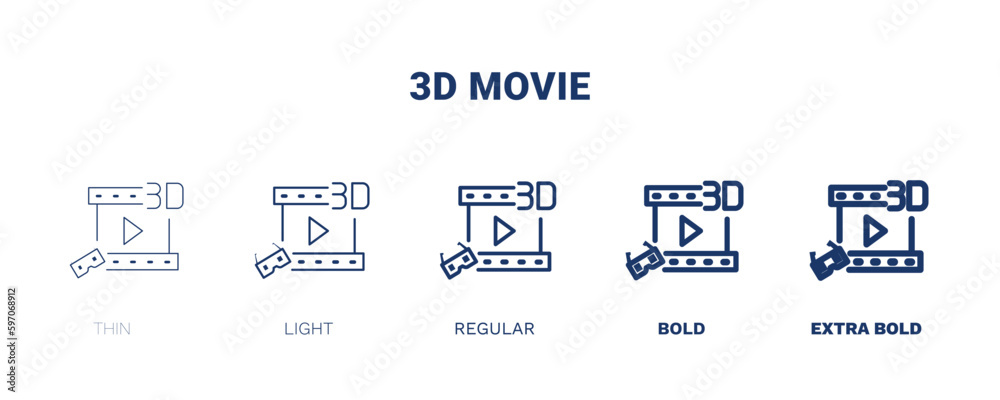 3d movie icon. Thin, light, regular, bold, black 3d movie icon set from ...