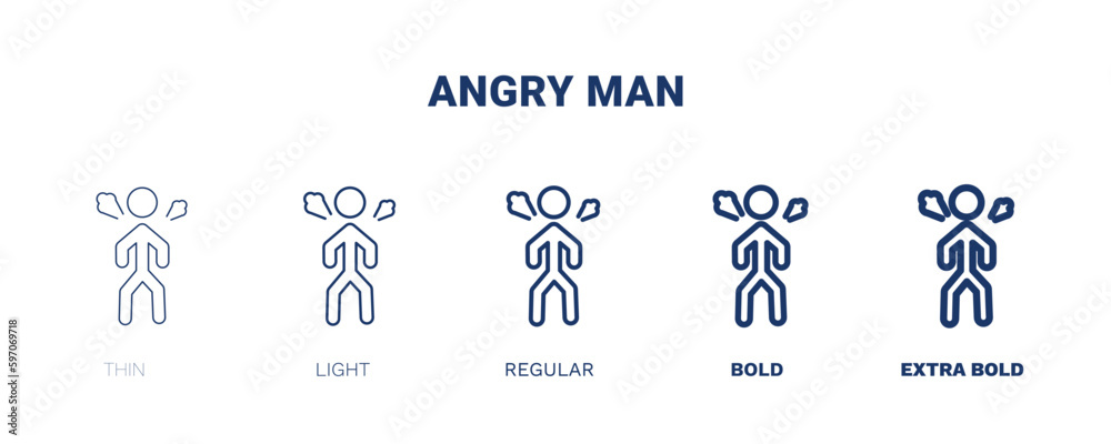 angry man icon. Thin, light, regular, bold, black angry man icon set ...