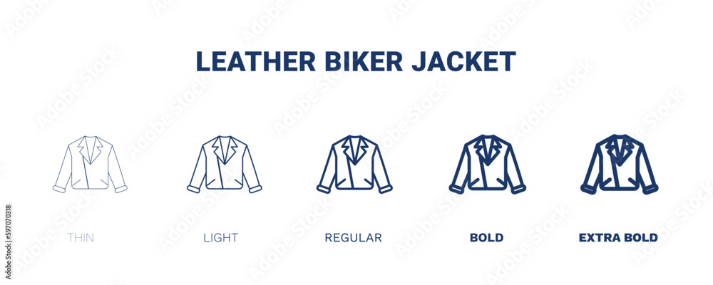 leather biker jacket icon. Thin, light, regular, bold, black leather ...